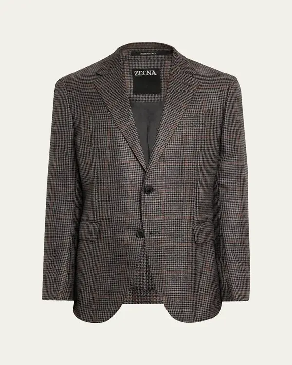 Zegna Cashmere And Silk Houndstooth Sport Coat - Dark Grey