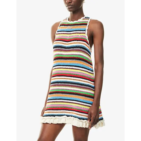 Ganni Crochet Sleeveless Cotton Mini Dress Multi-Coloured