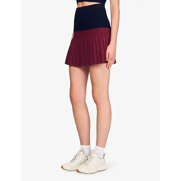 Sandro Knitted Mini Skirt With Pleated Hem