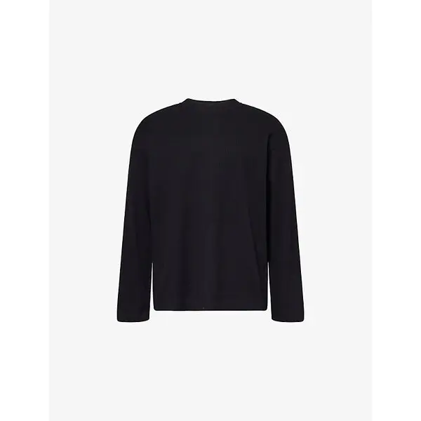 THE COUTURE CLUB Waffle Long-sleeve Cotton Top - Black