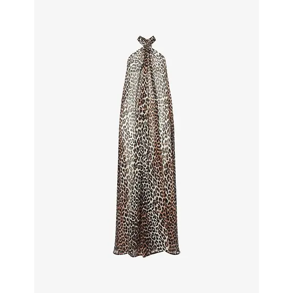 sachin and babi light blue dress Ganni Leopard-print chiffon maxi skirt GANNI main image 0