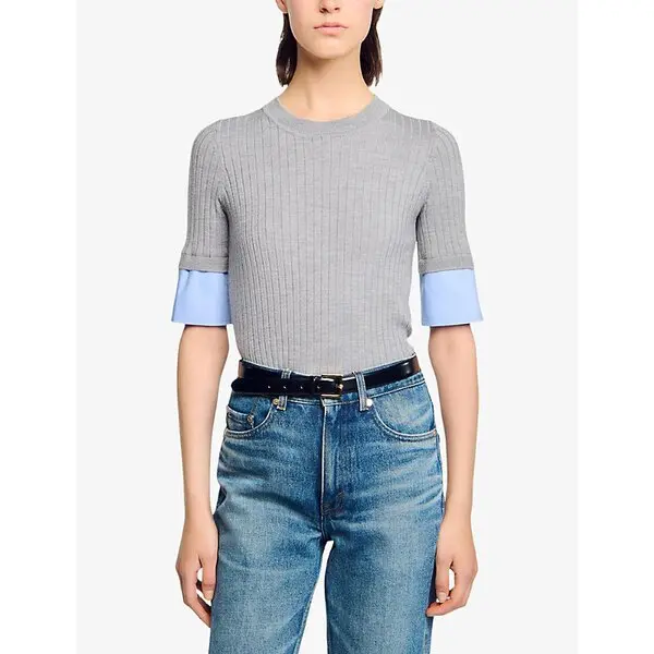 Sandro Cropped Wool And Cashmere-blend Jumper
