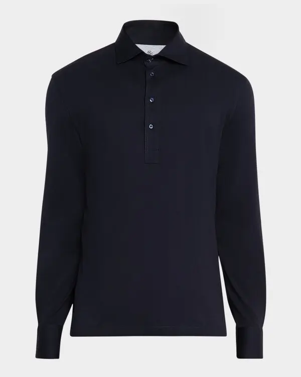 Brunello Cucinelli Cotton Long-sleeve Polo Shirt - Navy