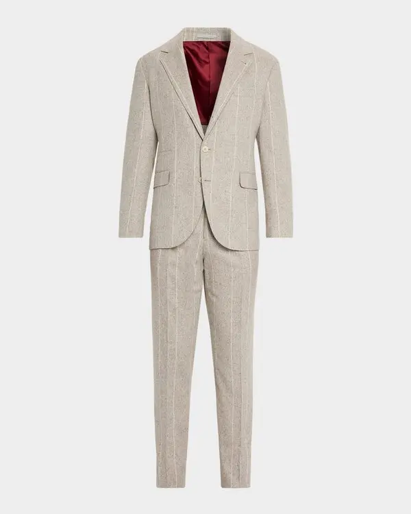 Brunello Cucinelli Donegal Chalk Stripe Two-piece Suit - Rock Salt