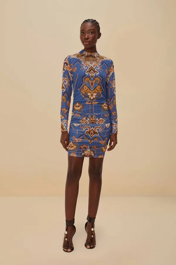 Farm Rio Floral Tulle Mini Dress - Ornament Floral Blue | Editorialist