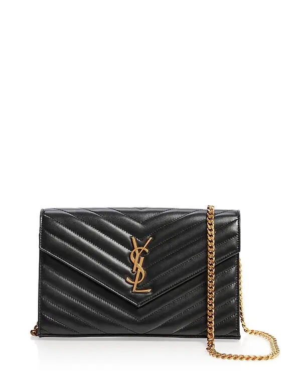 Saint Laurent Cassandre Matelasse Chain Wallet - Nero Lambskin/gold