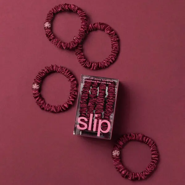 Slip Pure Silk Skinny Scrunchies Set Of 4 - Maroon