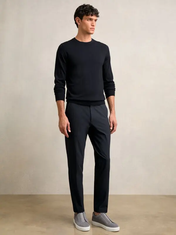 REISS Technical Stretch Relaxed Trousers - Navy