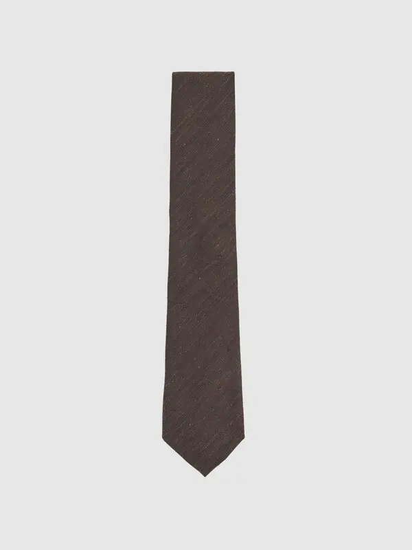 REISS Falco Textured Tie - Chocolate Brown