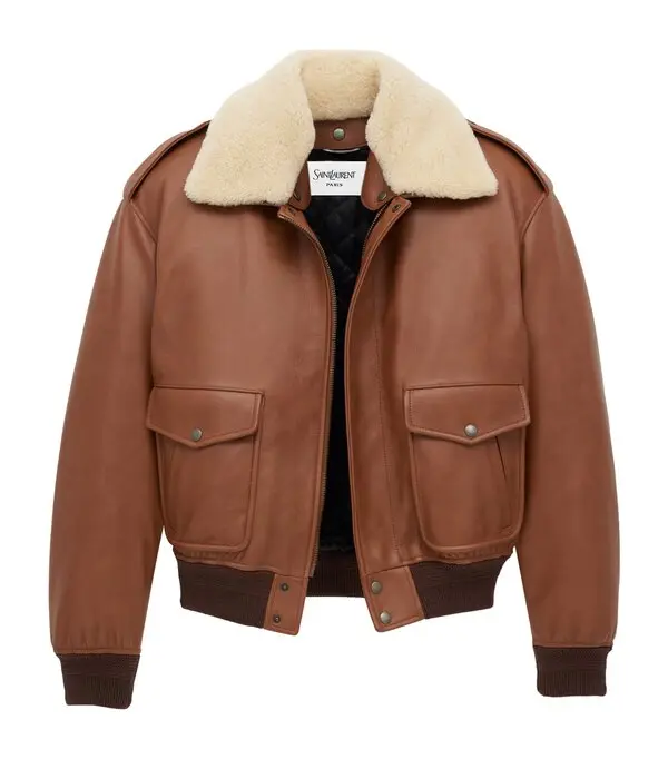 Saint Laurent Shearling Collar Leather Jacket