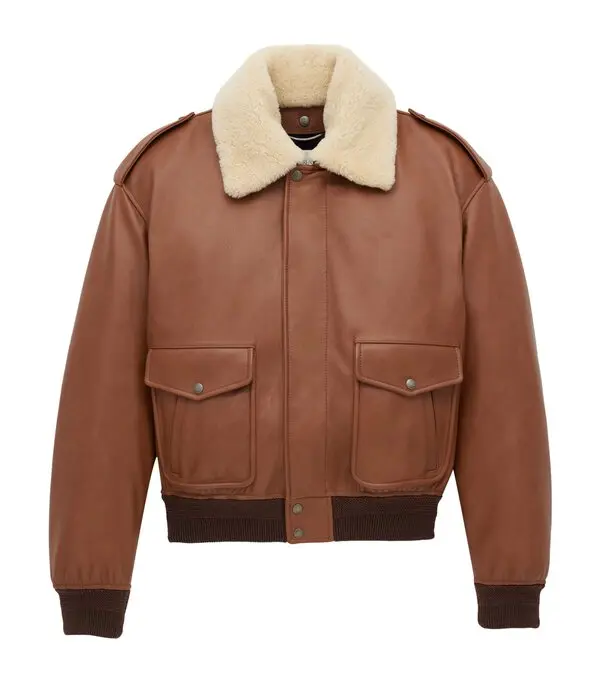 Saint Laurent Shearling Collar Leather Jacket