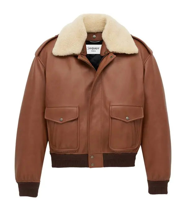 Saint Laurent Shearling Collar Leather Jacket