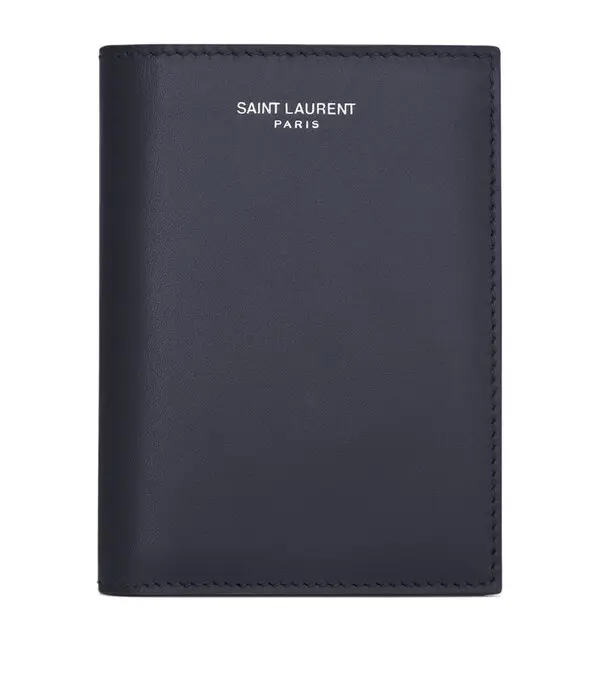 Saint Laurent Calfskin Logo Bifold Wallet - Blue