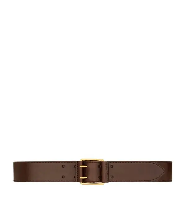 Saint Laurent Leather Double-pin Belt - Beige