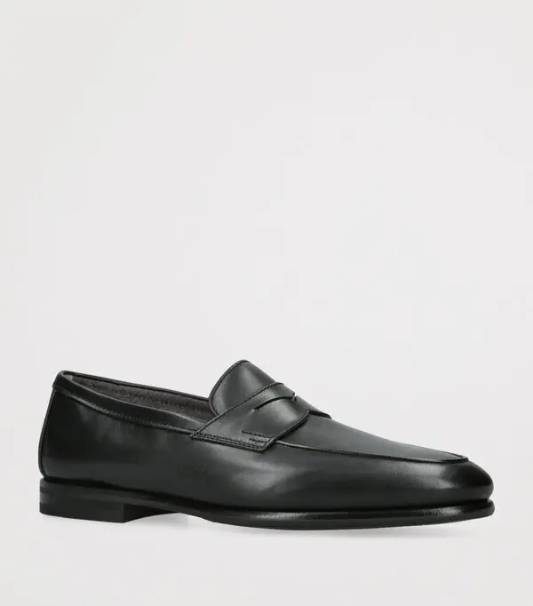 Santoni Leather Carlo Loafers - Black