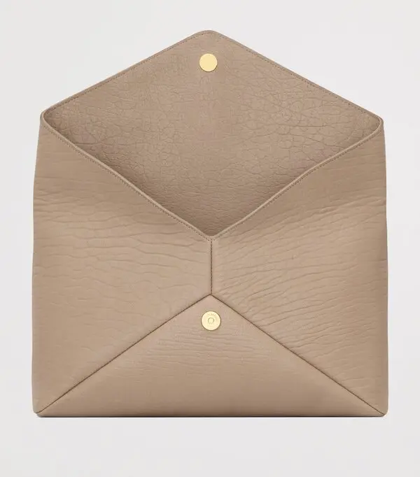 Saint Laurent Large Leather Cassandre Envelope Pouch - Grey