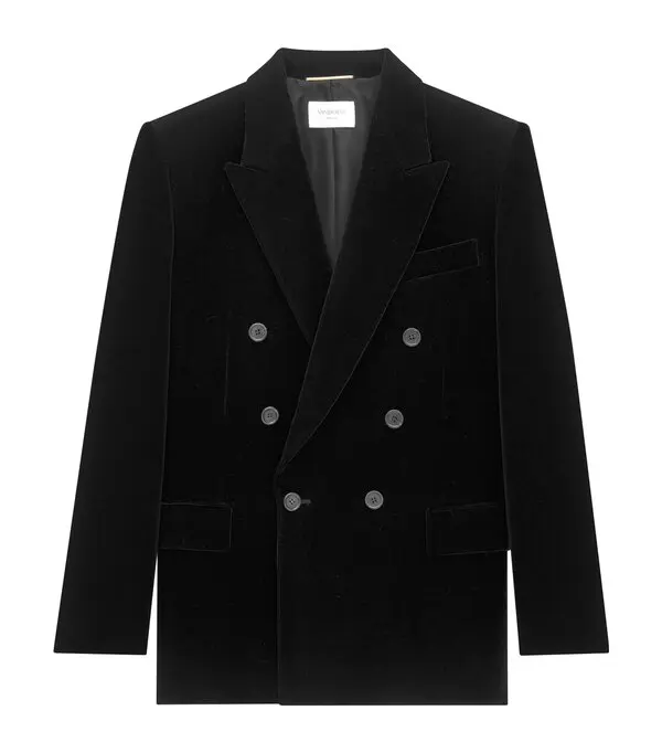 Saint Laurent Velvet Double-breasted Blazer - Black