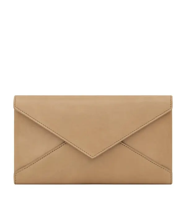 Saint Laurent Large Leather Letter Flap Wallet - Brown