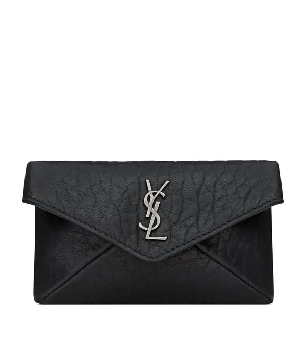 Saint Laurent Monogram Crocodile Effect Envelope Card Holder - Black