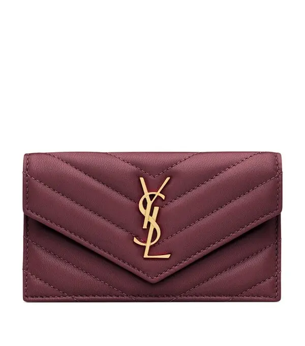 Saint Laurent Lambskin Cassandre Fragments Flap Card Holder - Burgundy