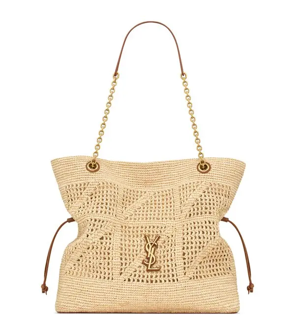Saint Laurent Jamie Raffia Shopper Bag - Beige