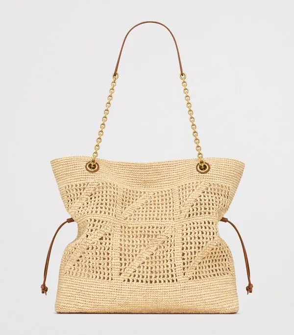 Saint Laurent Jamie Raffia Shopper Bag - Beige