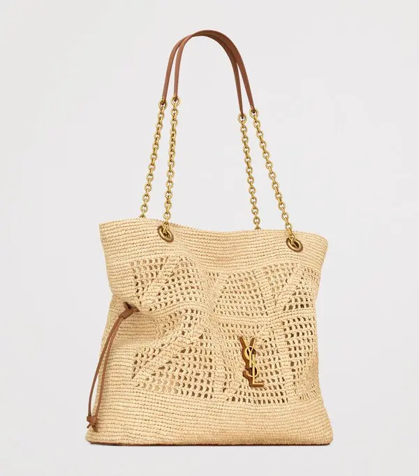 Saint Laurent Jamie Raffia Shopper Bag - Beige