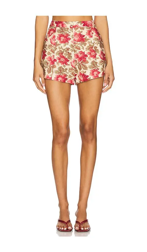 Posse Rosalie Floral Linen Shorts - Red