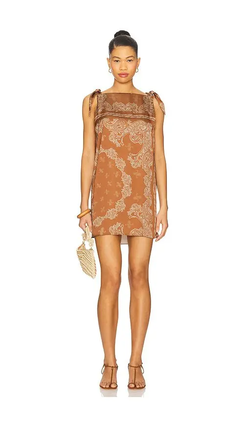 Rococo Sand Knotted Shoulder Detail Mini Dress - Brown