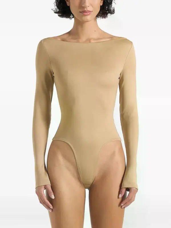 Manière De Voir Boat Neck Long Sleeve Bodysuit With Cut-out Detailing - Neutrals