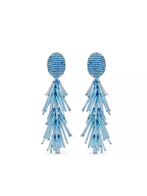 Oscar De La Renta Beaded Tassel Earrings - Blue