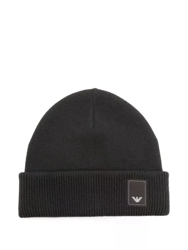 Emporio Armani Logo-plaque Ribbed Beanie - Grey