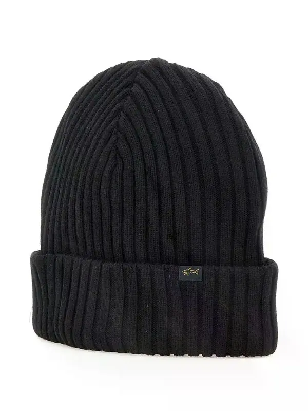 Paul & Shark Ribbed Wool Beanie - Black