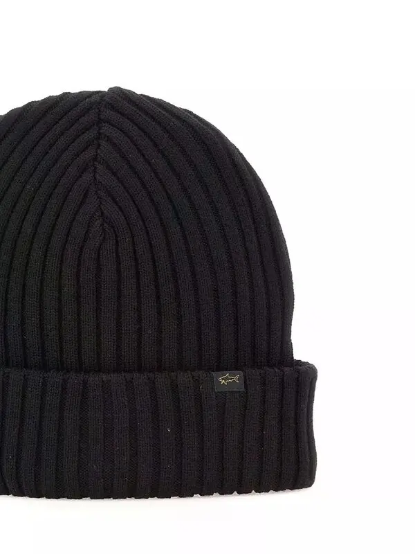 Paul & Shark Ribbed Wool Beanie - Black