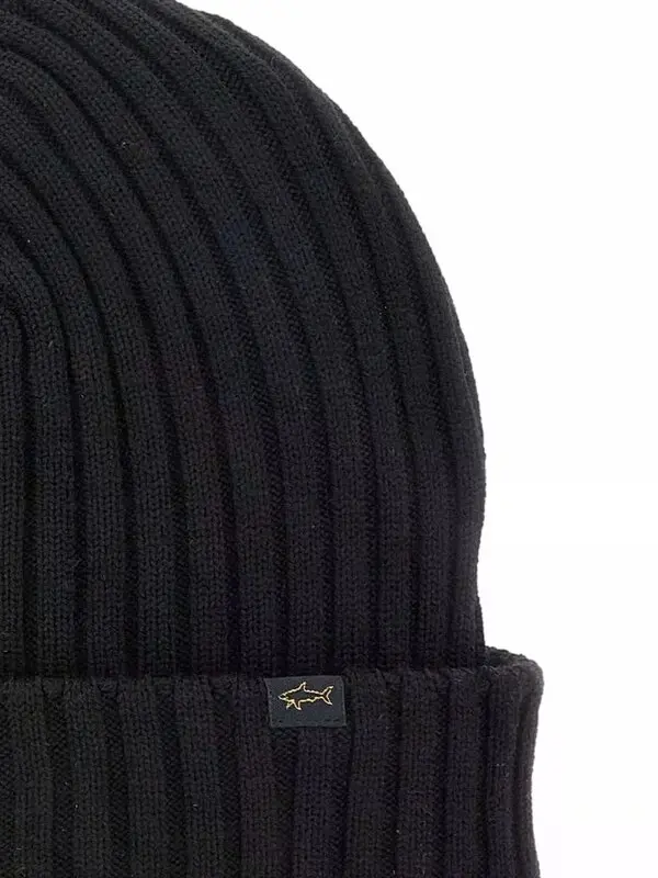 Paul & Shark Ribbed Wool Beanie - Black
