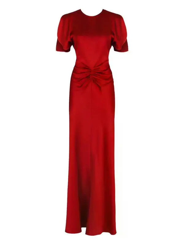Victoria Beckham Gathered-Front Short-Sleeve Dress In Red