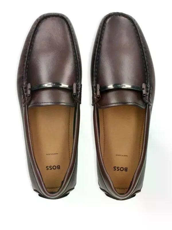 BOSS Nappa Leather Driver Shoes With Branded Hardware - Brown