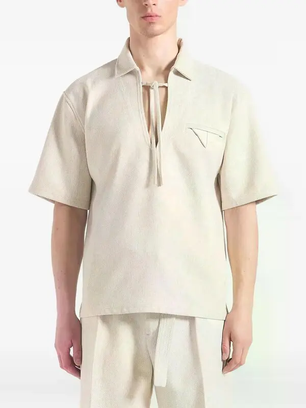 Manière De Voir Norbert Open-collar Textured Drawstring Shirt - Neutrals