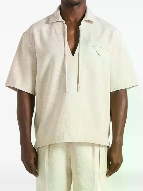 Manière De Voir Norbert Open Collar Textured Drawstring Shirt