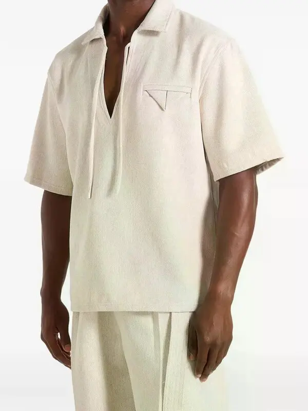 Manière De Voir Norbert Open Collar Textured Drawstring Shirt