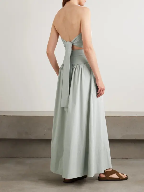 ST. AGNI Strapless Tie-back Crinkled Cotton-blend Maxi Dress - Silver