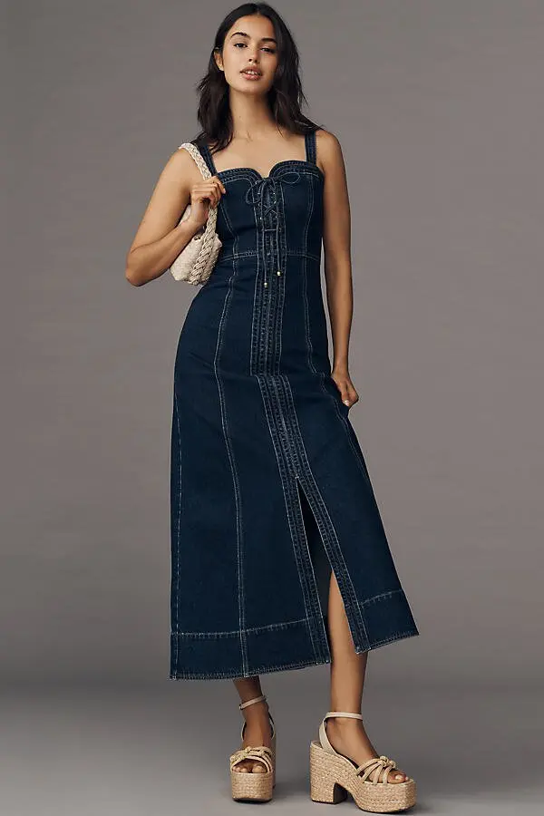 Kivari Joelle Sweetheart Denim Midi Dress In Azure - 33% Off | Editorialist