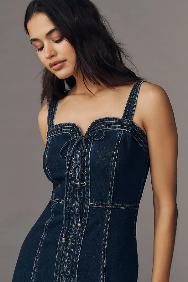 Kivari Joelle Sweetheart Denim Midi Dress In Azure - 33% Off | Editorialist