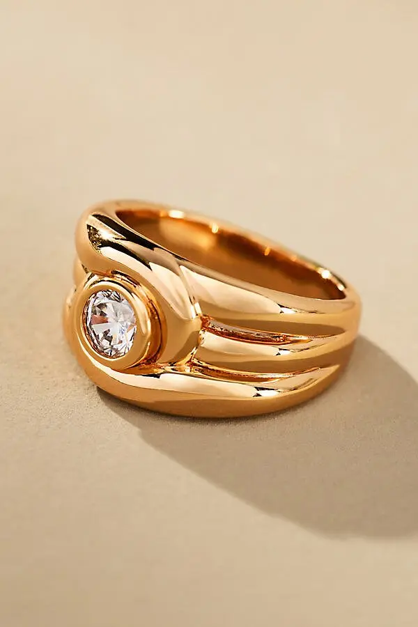 LUV AJ Wave Bezel Ring - Gold