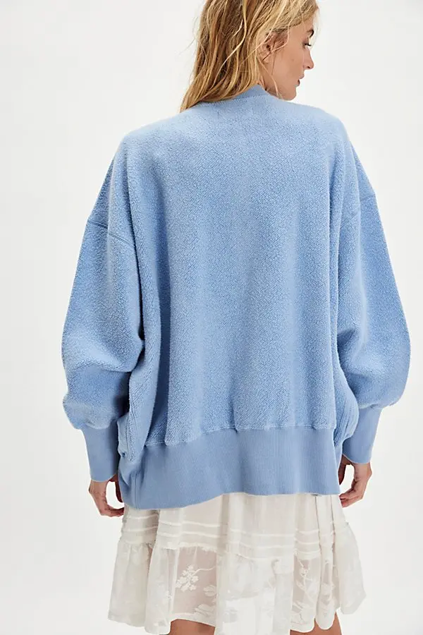 Free People Kit Textured Fleece Sweatshirt - Cashmere Blue