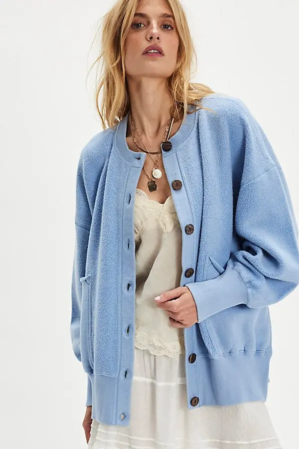 Free People Kit Textured Fleece Sweatshirt - Cashmere Blue