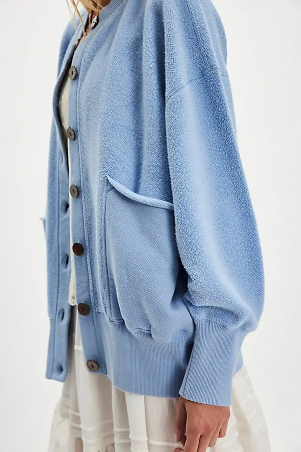 Free People Kit Textured Fleece Sweatshirt - Cashmere Blue