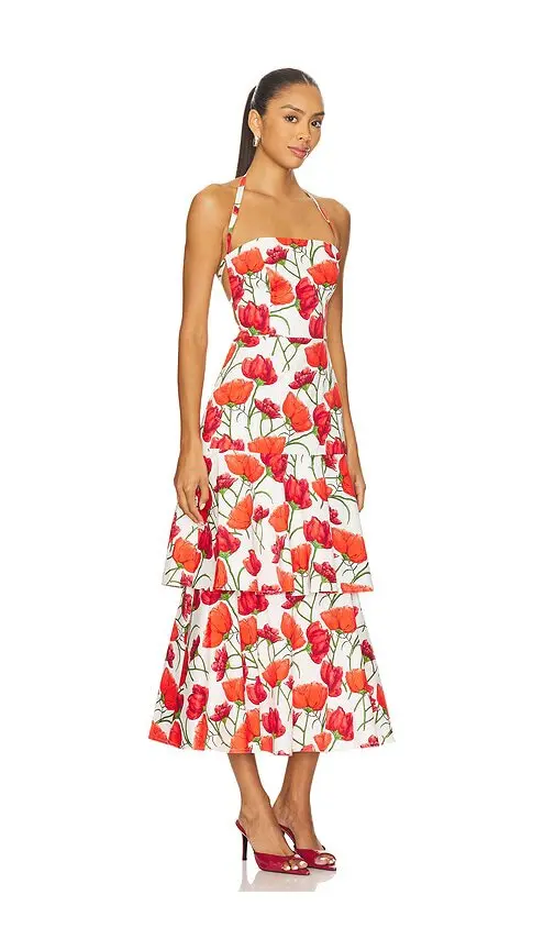 MILLY Floral Tiered Midi Dress