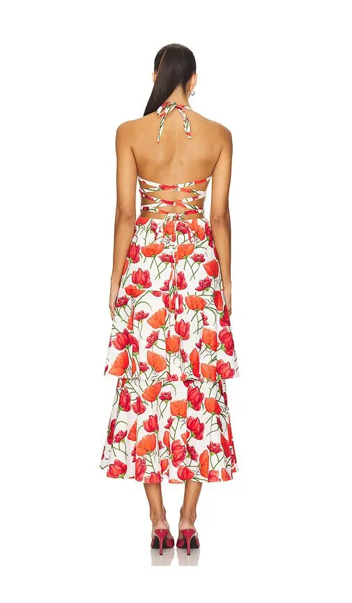 MILLY Floral Tiered Midi Dress