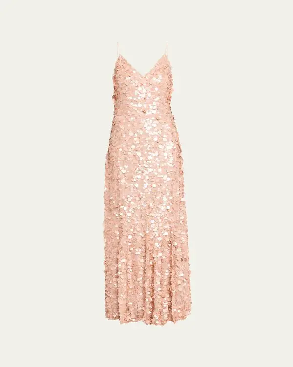 LoveShackFancy Emmalisa Sequin Gown - Coral Sunset